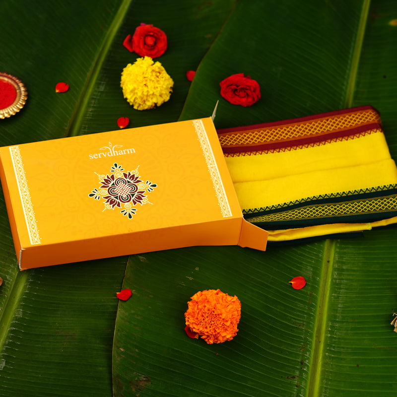 Yellow Angvastram, Puja Cotton Gamcha 14 x 30 inch – ServDharm