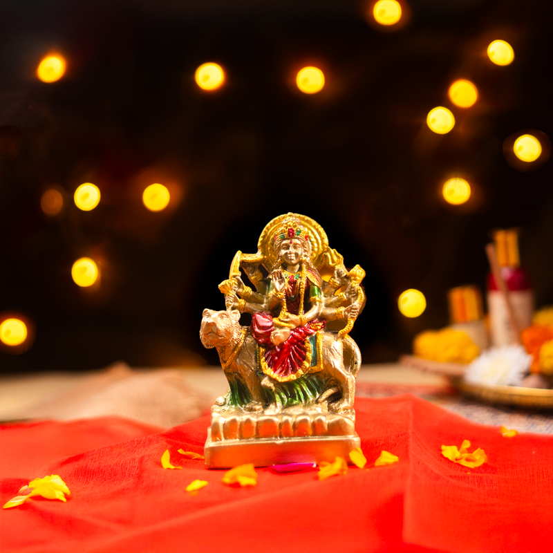 Antique Gold Maa Durga Resin Idol 5 inch – ServDharm
