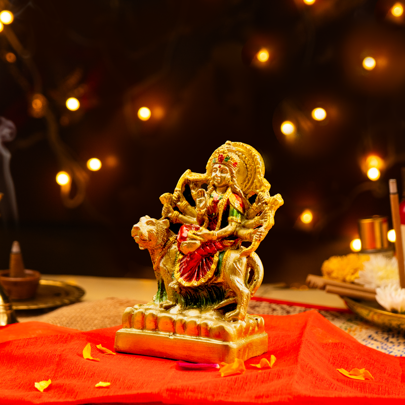 Antique Gold Maa Durga Resin Idol 5 inch – ServDharm