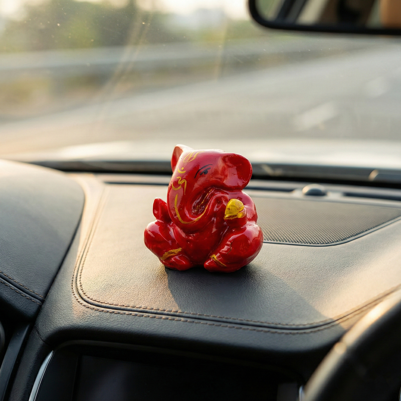 Red Gifting Ganesha Resin Car Dashboard Idol 2 inch – ServDharm