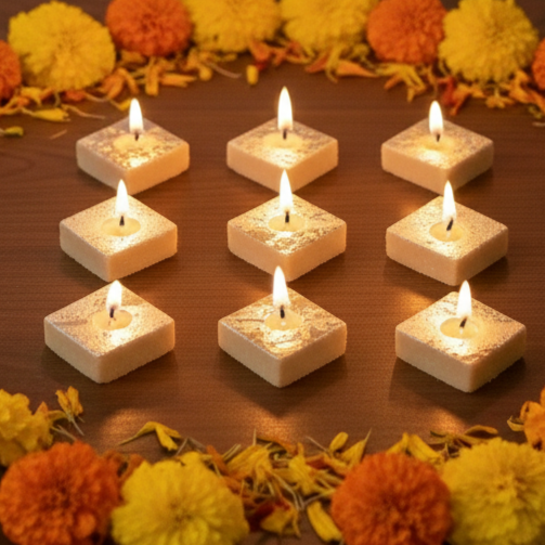 Kaju Katli Mithai Shaped Candles | Pack of 9 Candles – ServDharm