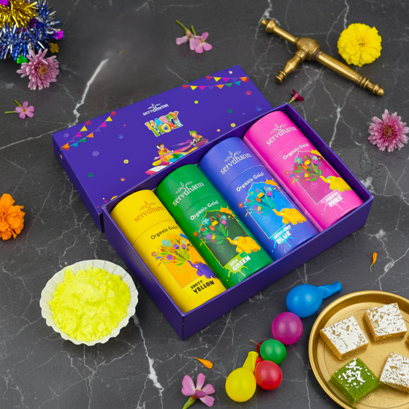 Holi Gulal Gift Box Pack of 4 Colour | Natural & Festive Holi Colors ...