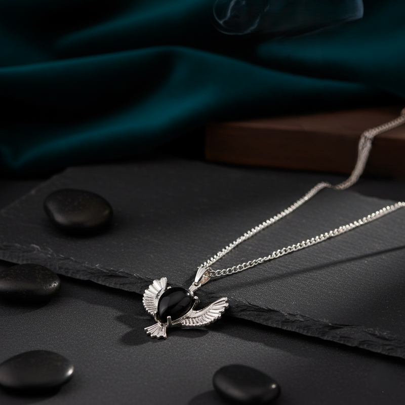 Black Obsidian Phoenix Rising Pendant With Chain – ServDharm