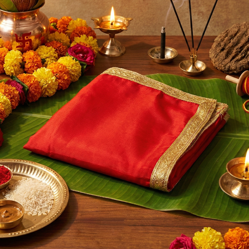 Red Satin Puja Aasan 26 x 13 inch – ServDharm