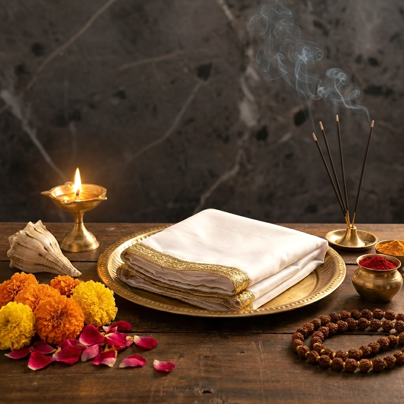 White Satin Puja Aasan 26 x 13 inch – ServDharm